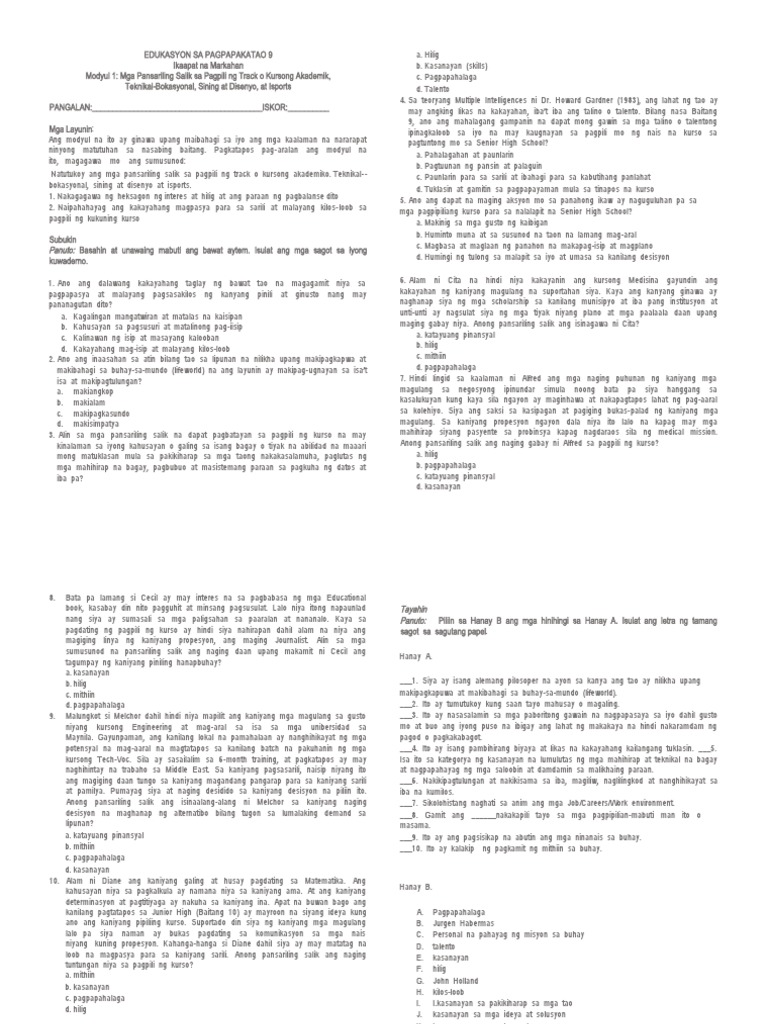 Esp 9-Q4-Modyul 1 | PDF