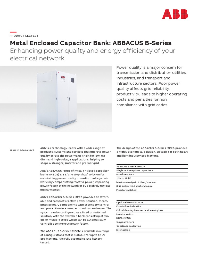 Product Leaflet MECB - B-Series | PDF | Capacitor | Electrical Grid
