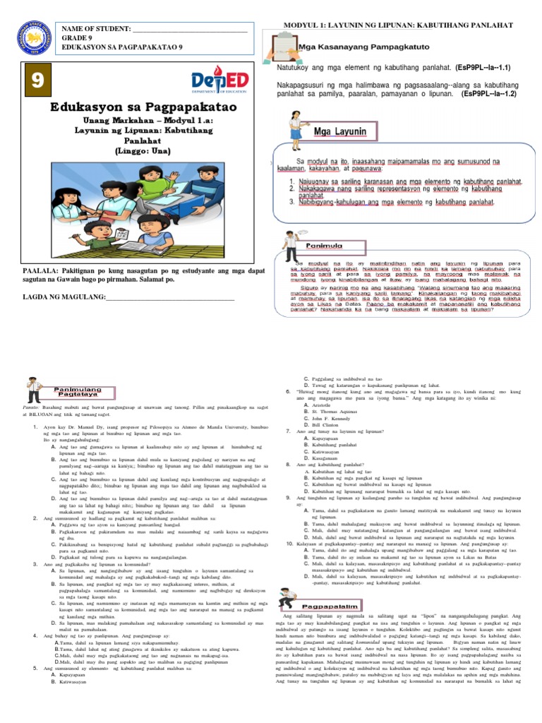 Esp 9-Q1-M1 With Key Answer M1 and M2 | PDF