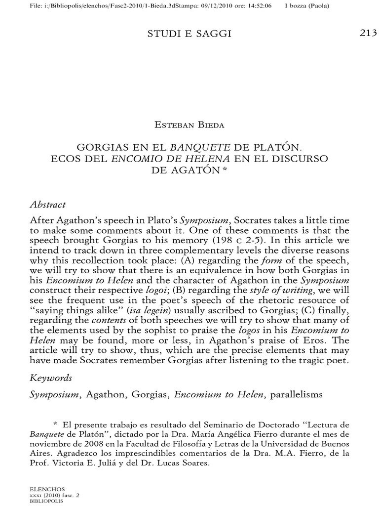 BIEDA Gorgias en El Banquete de Platón (Prueba Imprenta Elenchos) | PDF ...