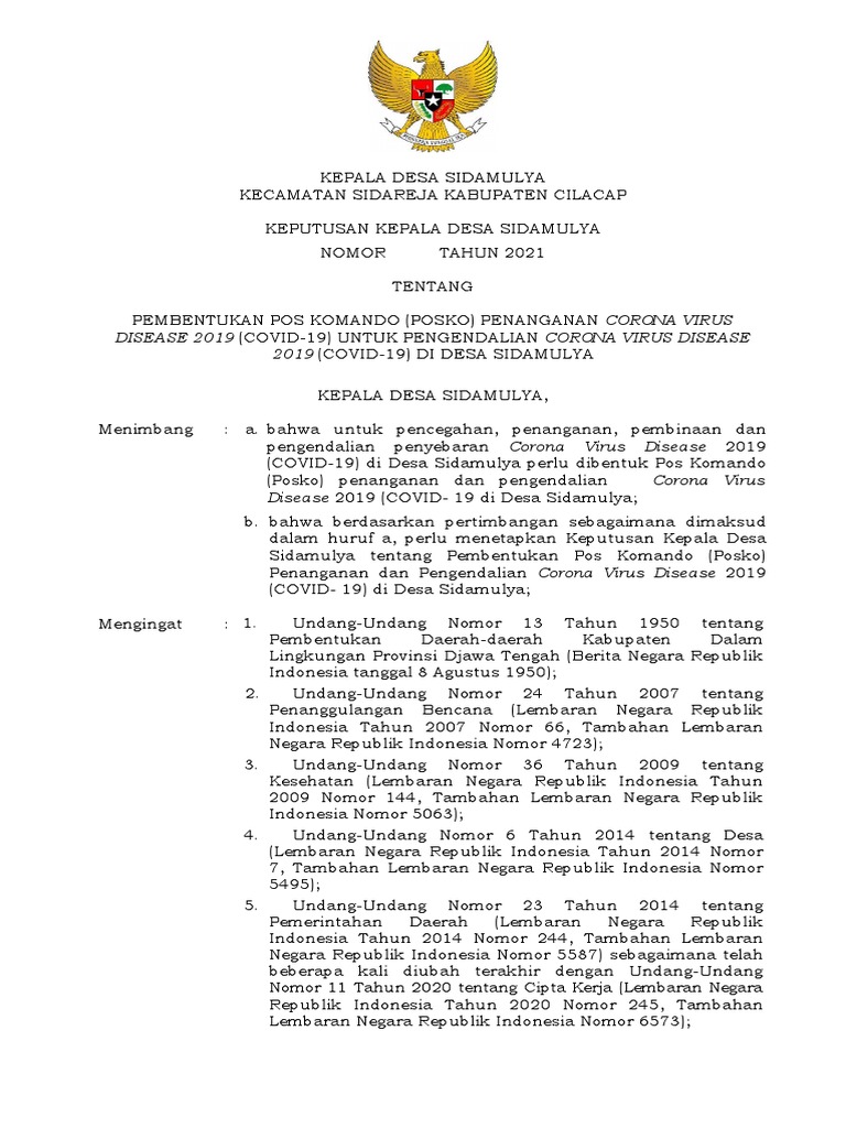 CONTOH DRAF SK Posko Desa Covid | PDF