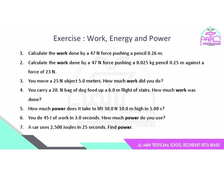 Work, Energy, and Power Exercises | PDF