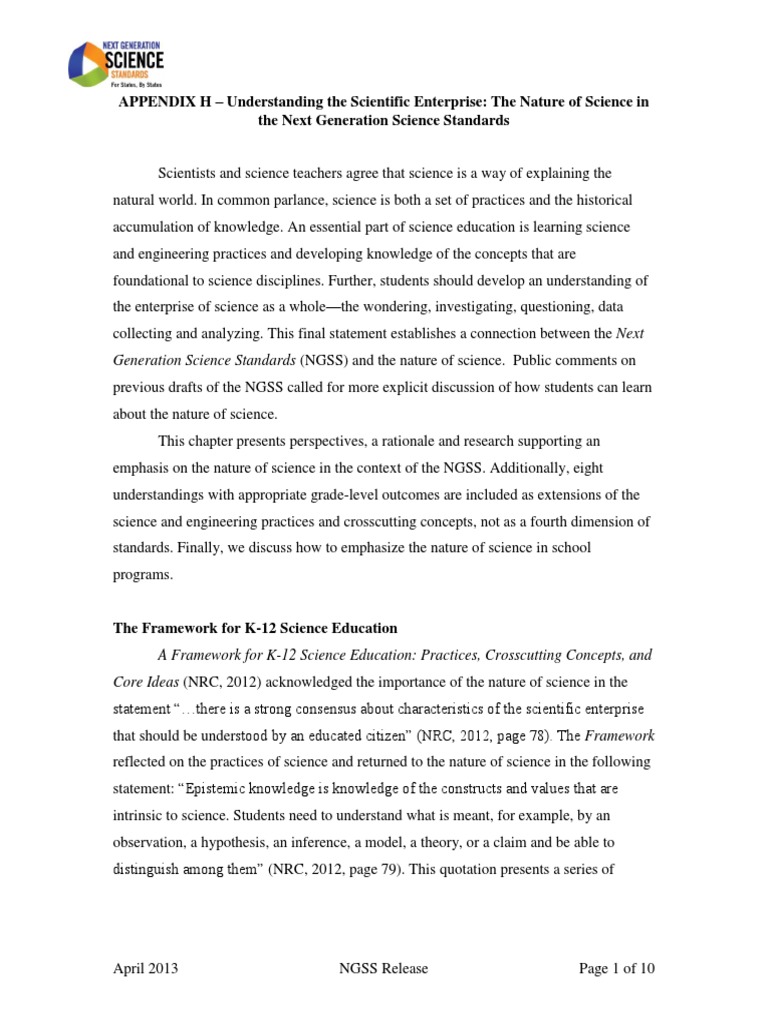 Appendix H - The Nature of Science in The Next Generation Science ...