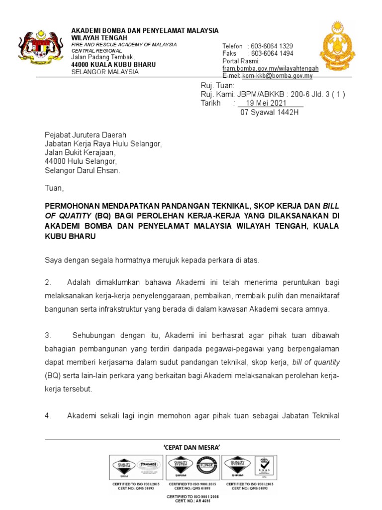 Surat Mohon Pandangan Teknikal JKR | PDF