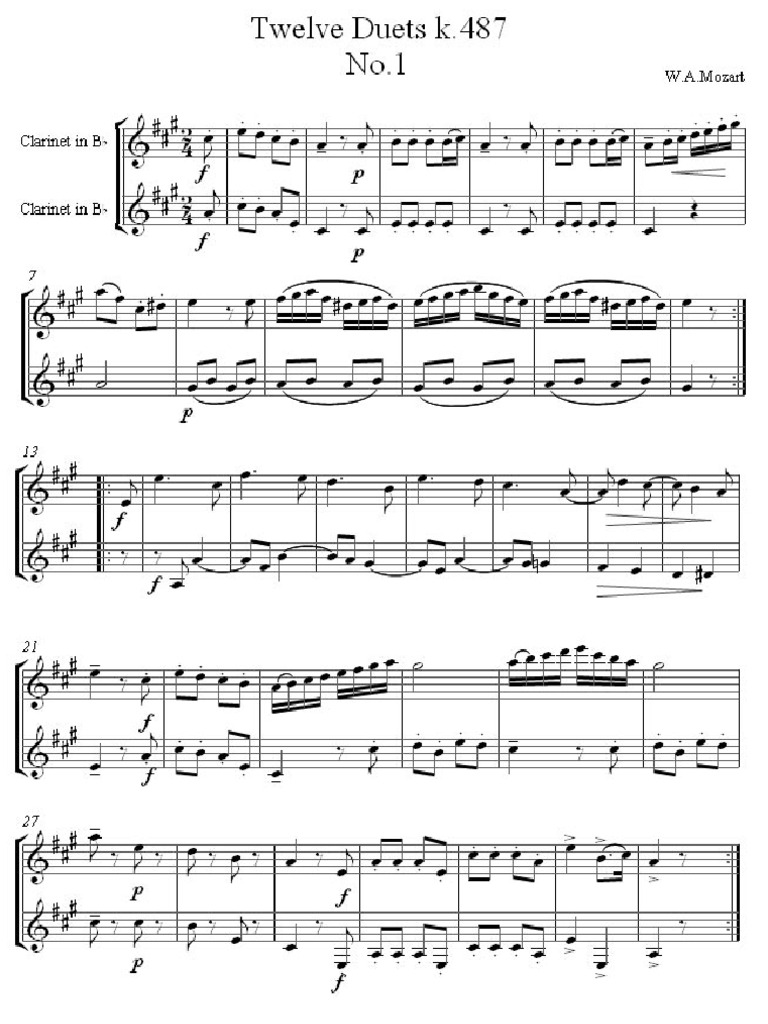 Twelve Duets k.487 (Clarinets Duet) - Wolfgang Amadeus Mozart | PDF