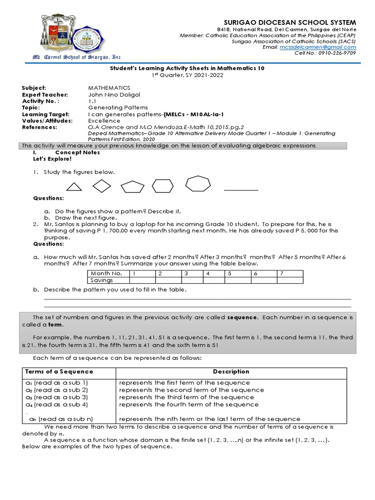 Math 10 Q1 Week 1-2 | PDF | Sequence | Cognition