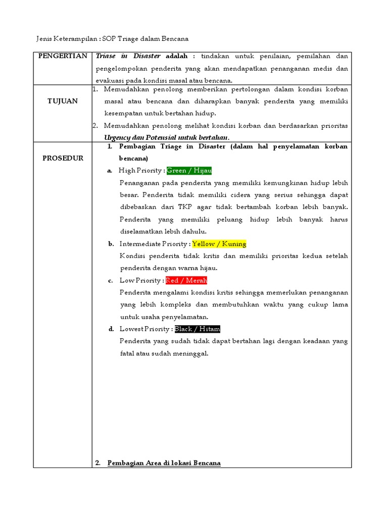 Sop Triage Bencana | PDF