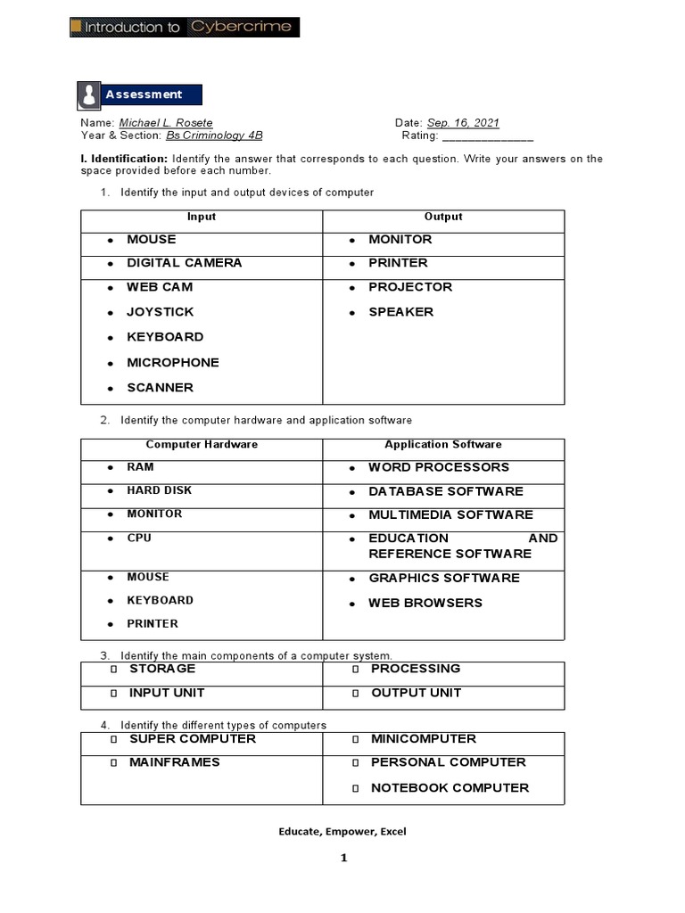 Assessment: Educate, Empower, Excel | PDF | Input/Output | Computer Hardware