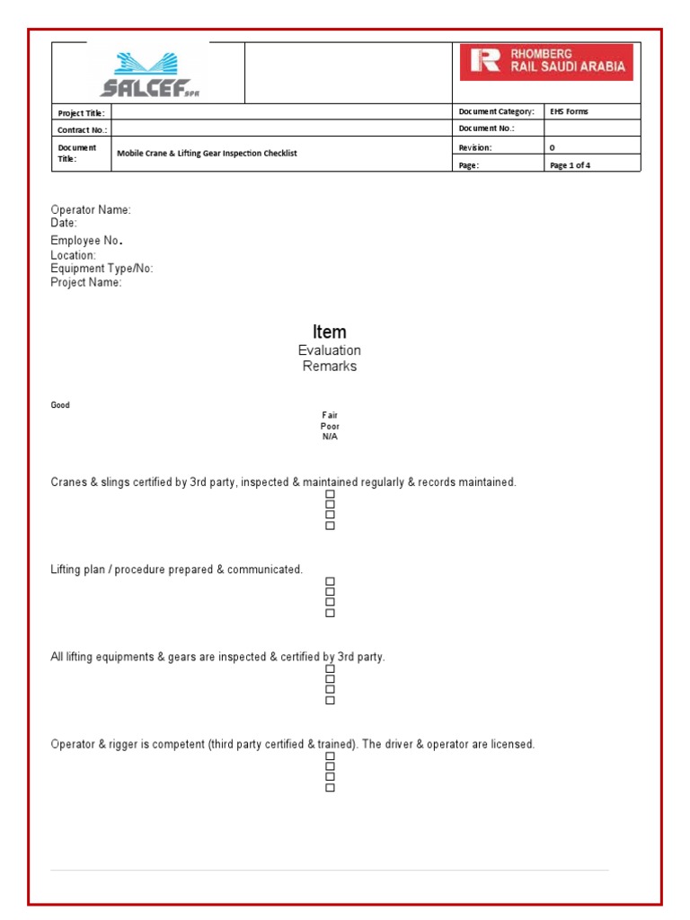 Mobile Crane & Lifting Gear Inspection | PDF | Crane (Machine ...