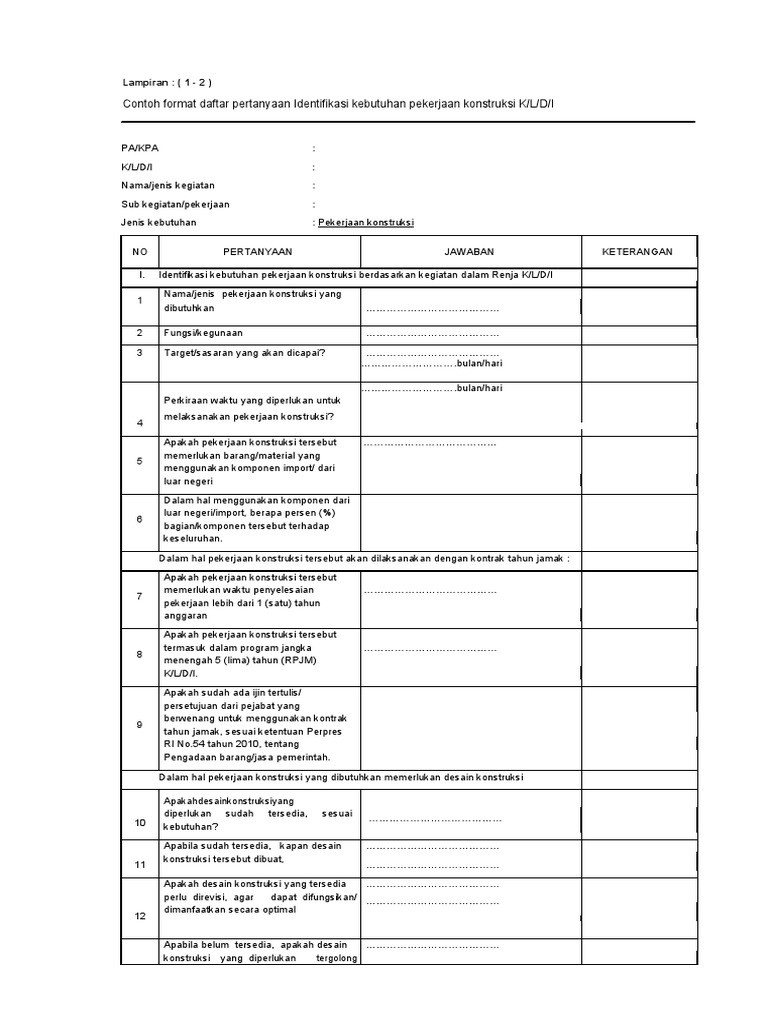 Format Identifikasi Kebutuhan PBJ - Konstruksi | PDF