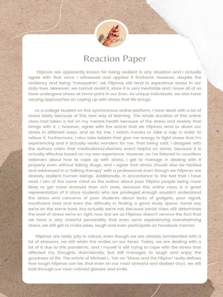Stress and The Filipino Reaction Paper UTS | PDF | Stress (Biology ...