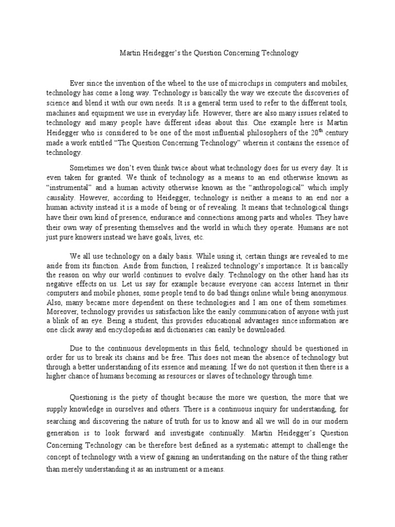 Martin Heidegger's The Question Concerning Technology | PDF | Martin ...