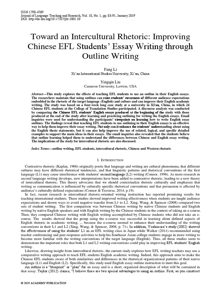 Toward An Intercultural Rhetoric: Improving Chinese EFL Students' Essay ...