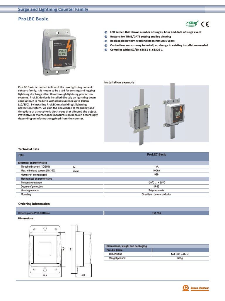 ProLEC Basic Data Sheet | PDF | Lightning | Equipment
