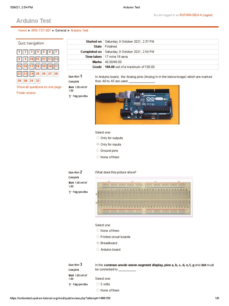 Arduino Test: Quiz Navigation | PDF | Light Emitting Diode | Arduino