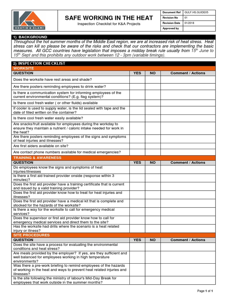 GULF - HS.GUIDE05-Safe Working in The Heat Checklist-Rev01 | PDF ...