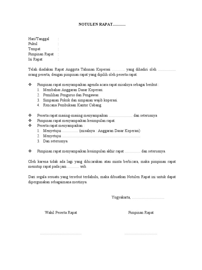 Contoh Draft Notulen Dan Berita Acara | PDF