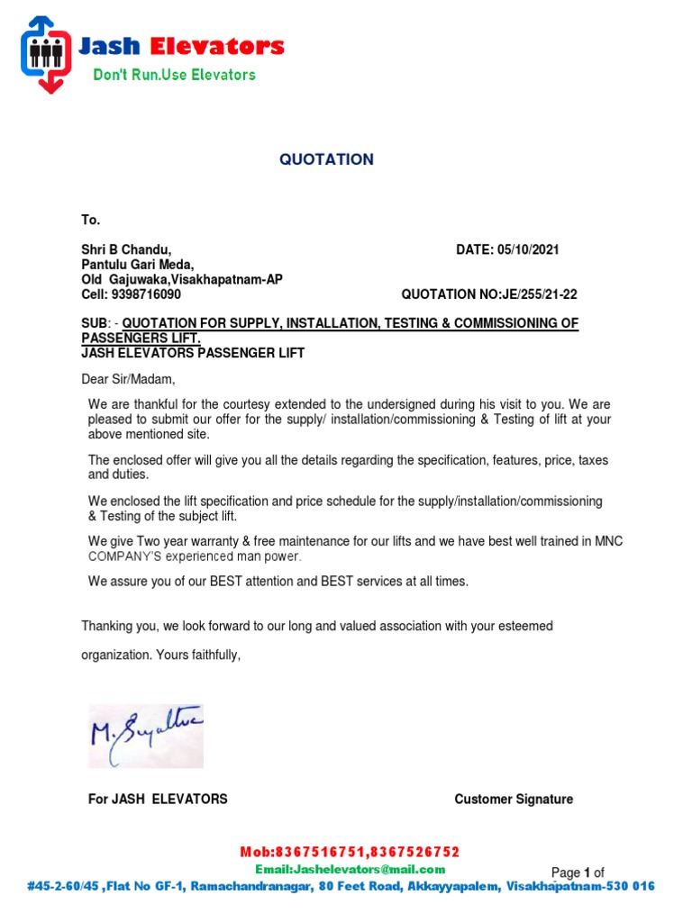 Quotation: #45-2-60/45, Flat No GF-1, Ramachandranagar, 80 Feet Road ...