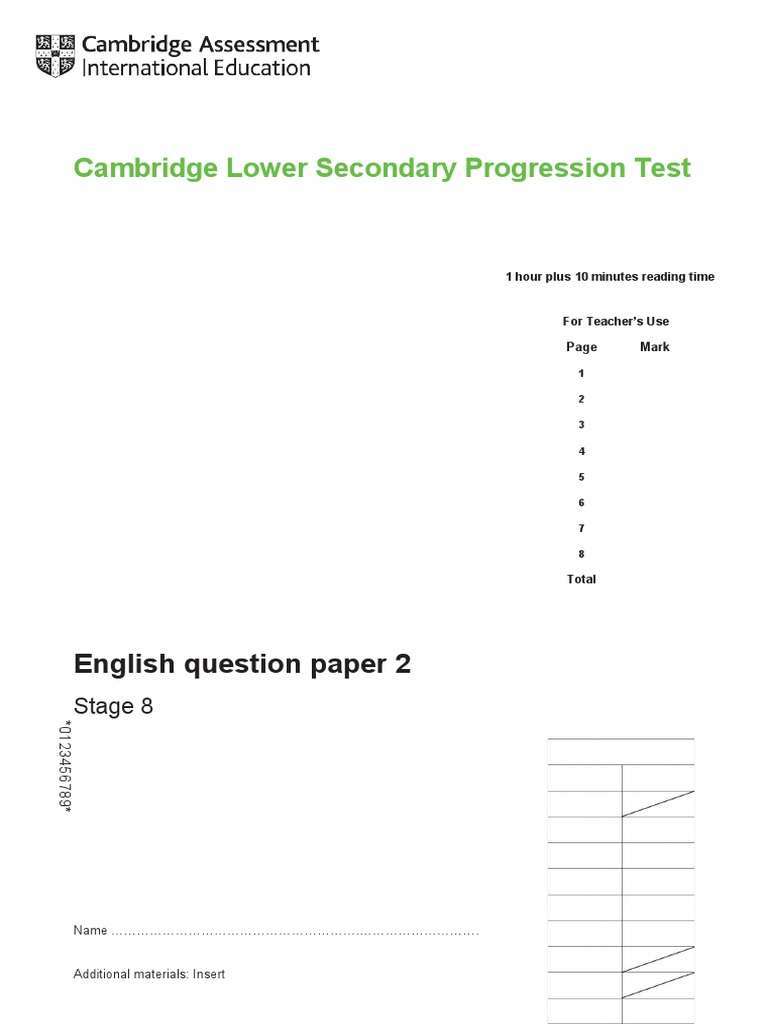 Cambridge Lower Secondary Progression Test: English Question Paper 2 | PDF