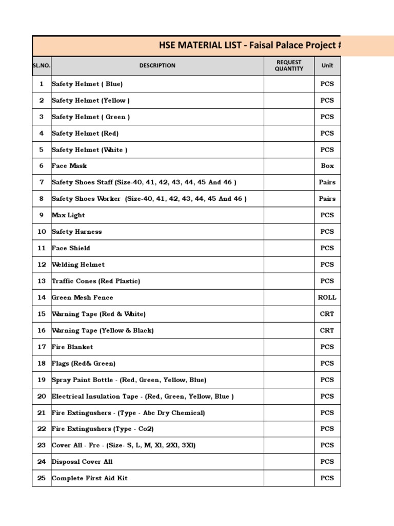 HSE Material List for Faisal Project | PDF | Personal Computers | Equipment