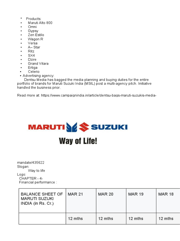 Balance Sheet of Maruti Suzuki INDIA (In Rs. CR.) MAR 21 MAR 20 MAR 19 ...