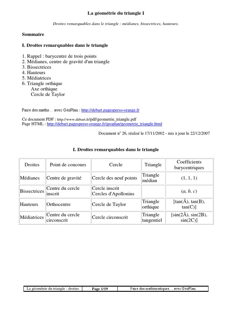 Droites remarquables du triangle | PDF | Triangle | Cercle