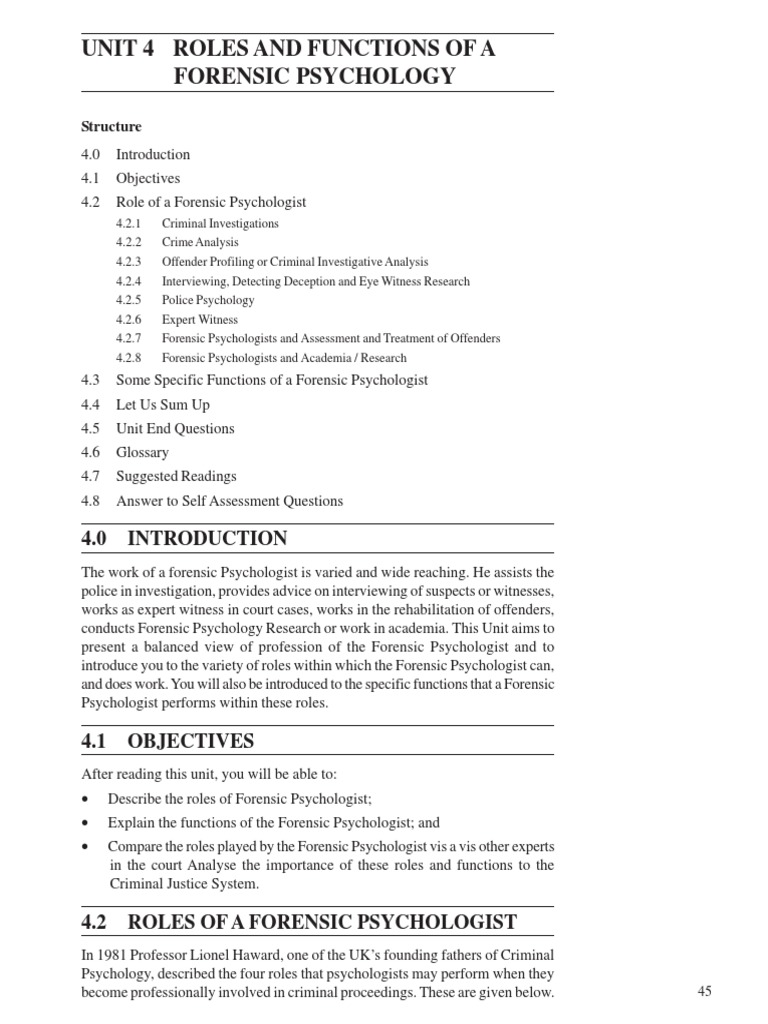 Unit 4 Roles and Functions of A Forensic Psychology: Structure | PDF ...