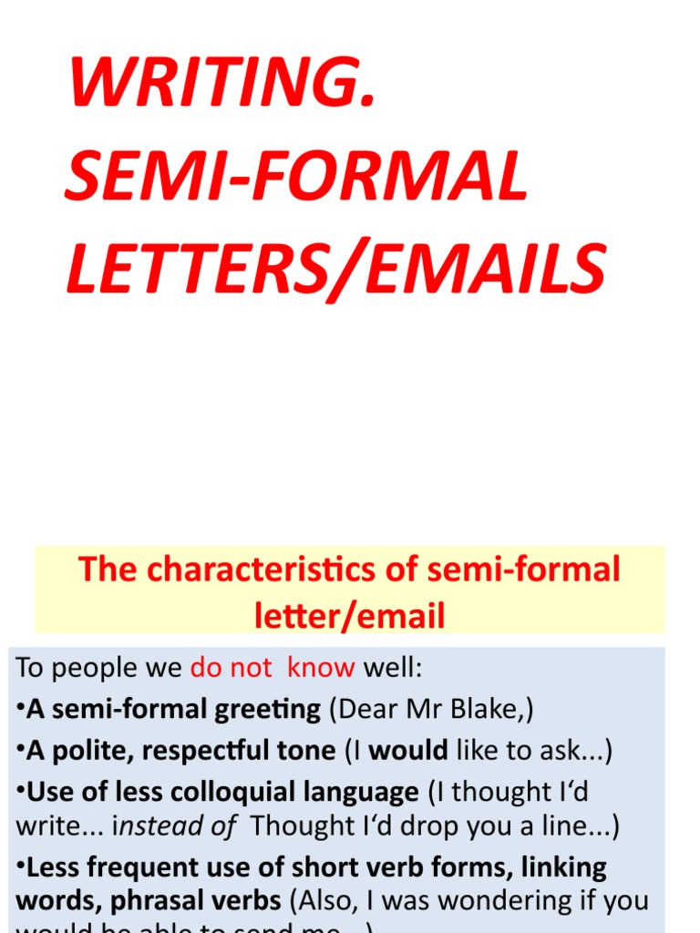 Writing. Semi-Formal Letters/Emails | PDF