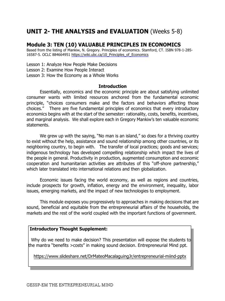 Module 3 Ten (10) Economic Principles | PDF | Economics | Economic System