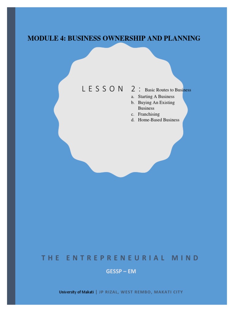 Module 4 Lesson 2 Basic Routes To Business Ownership | PDF | Business ...