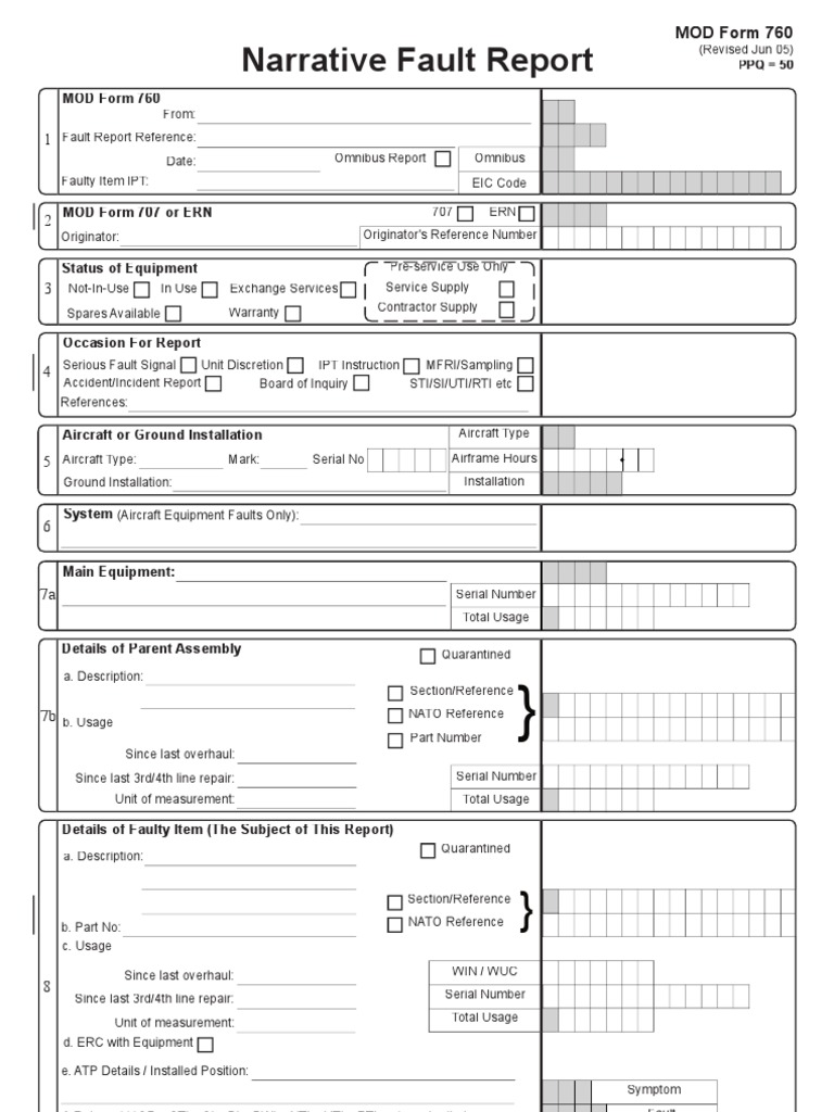 Narrative Fault Report: MOD Form 760 | PDF