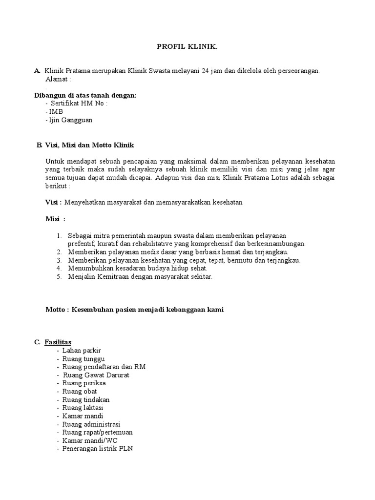 Contoh Profil Klinik Pratama | PDF