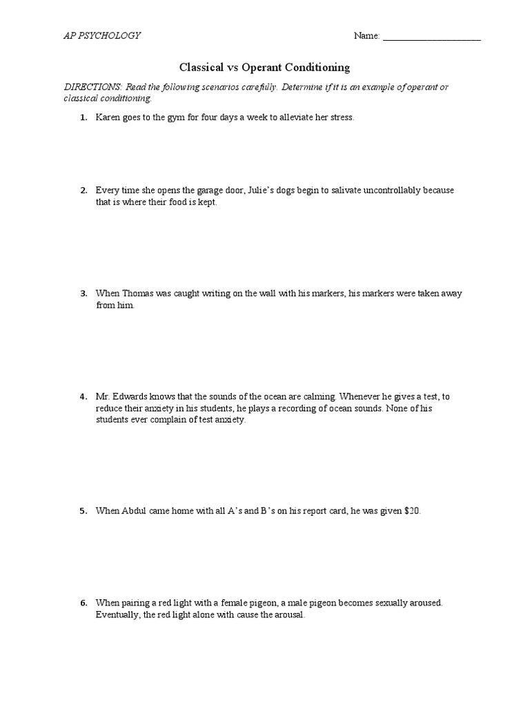 Classical vs Operant Conditioning Scenarios | PDF | Language Arts ...