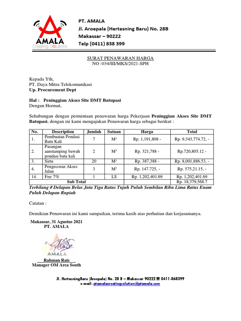 034 SPH Perbaikan Akses Road Site DMT Batupasi | PDF