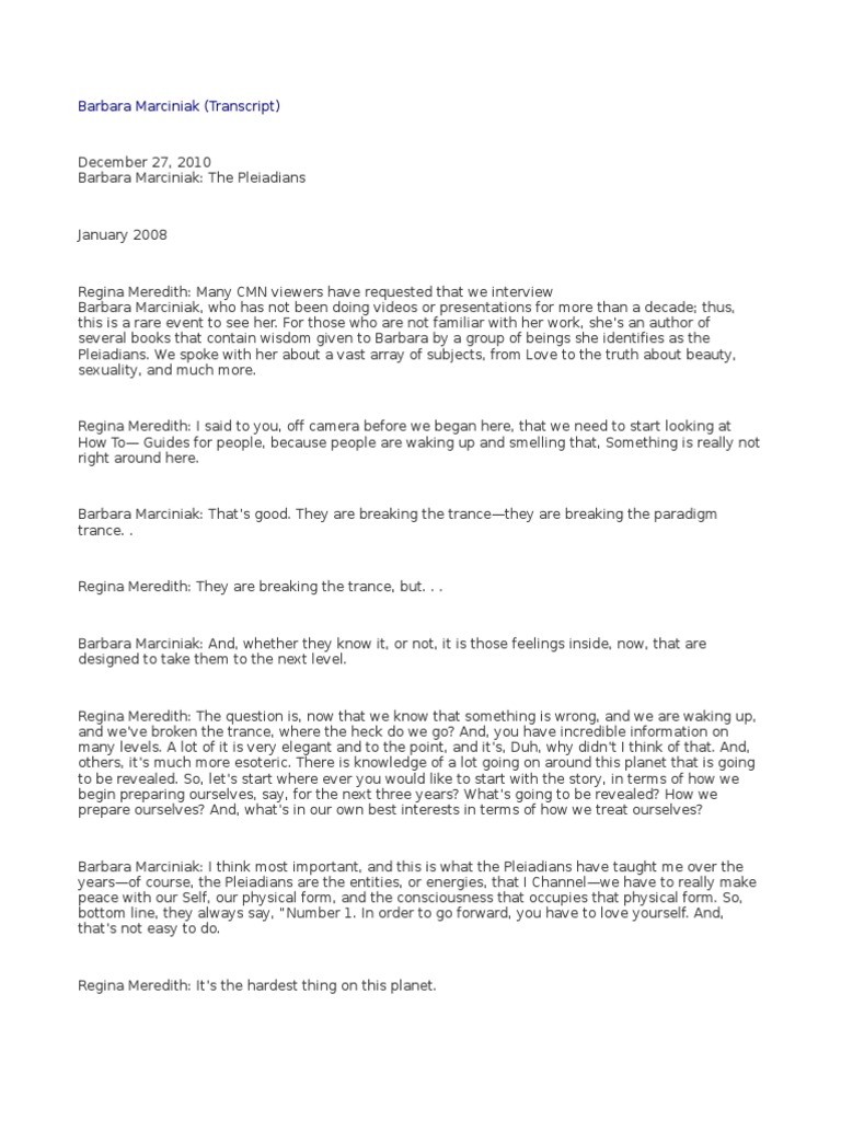 Barbara Marciniak Transcript | PDF | Sun | Human Sexuality