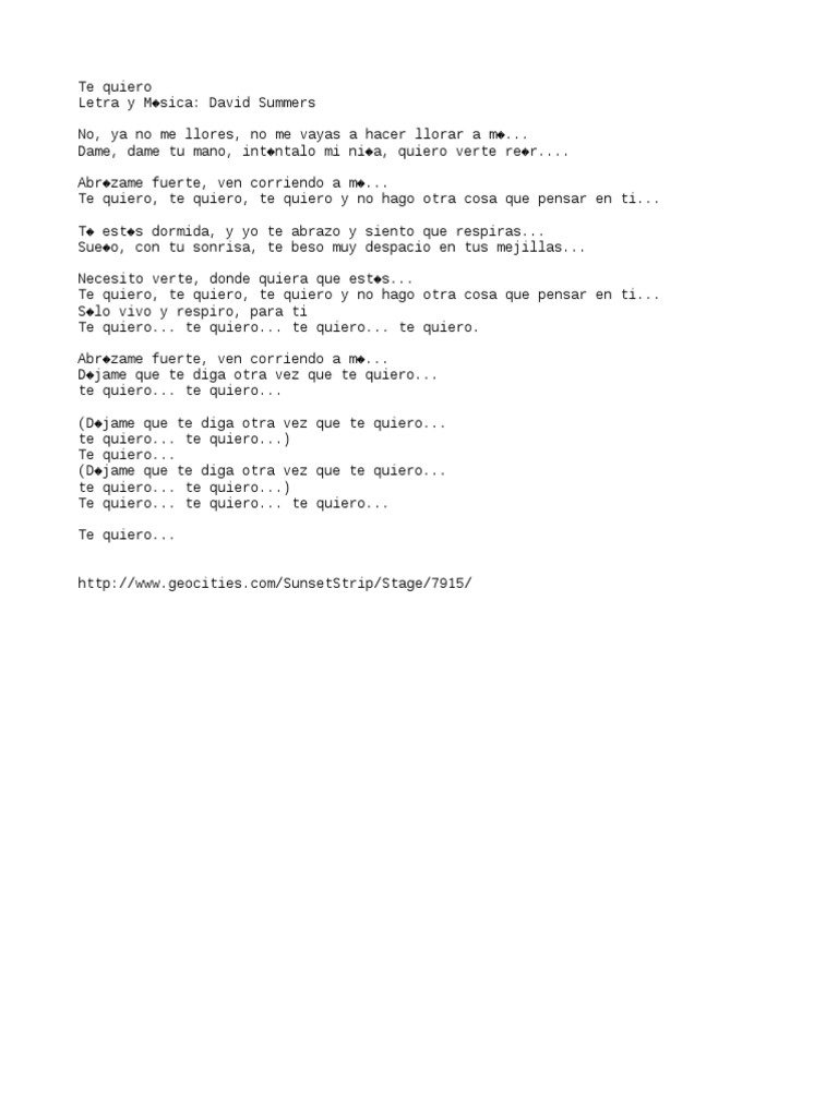 Letra de "Te Quiero" de David Summers | PDF | Poesía | Estilo de vida