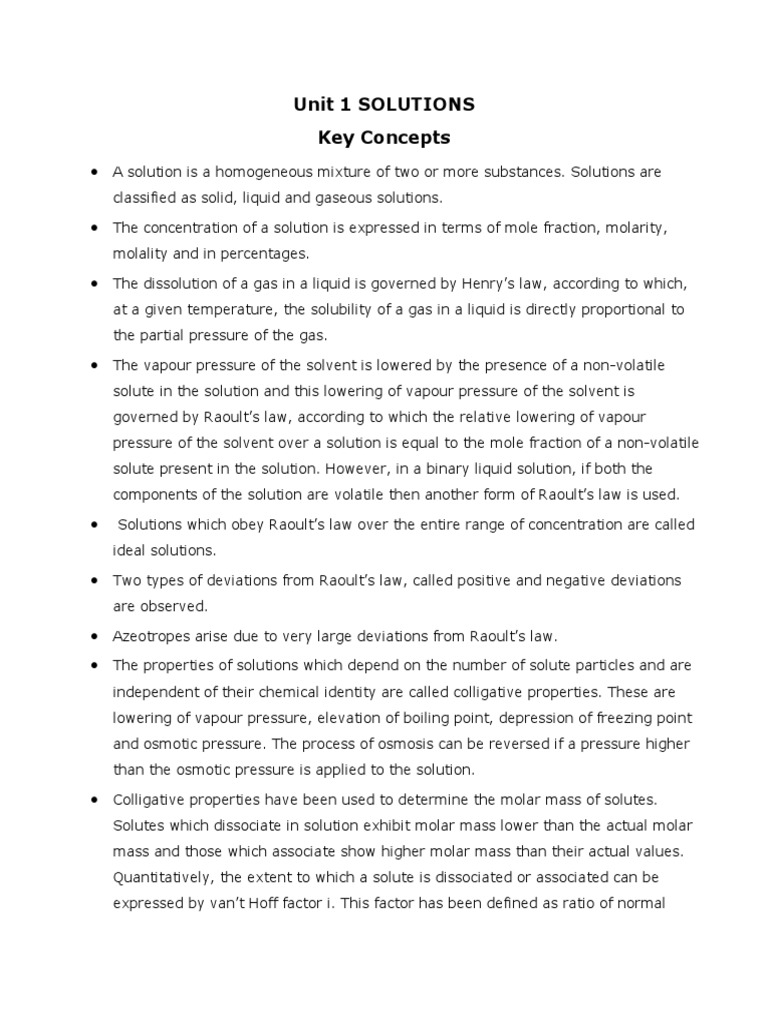 Unit 1 Solutions Key Concepts | PDF | Solution | Materials