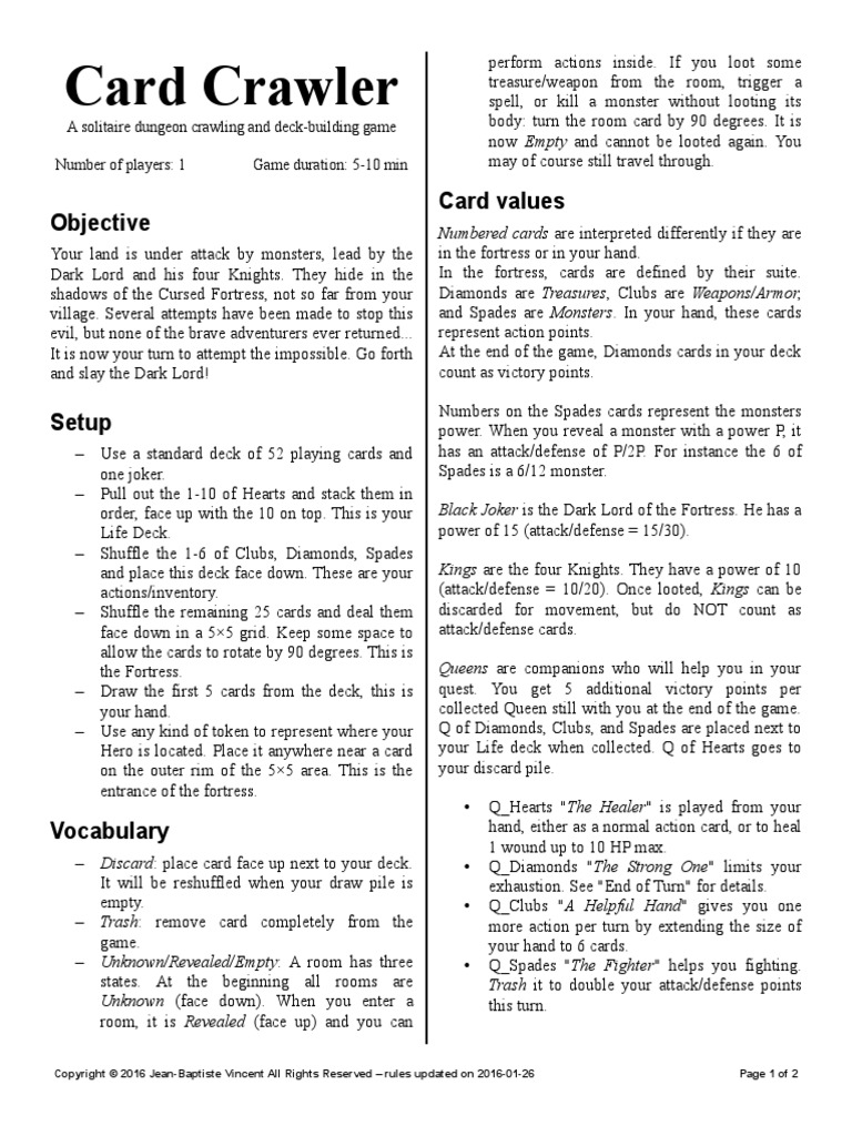 Card Crawler | PDF | Playing Cards | Tabletop Games