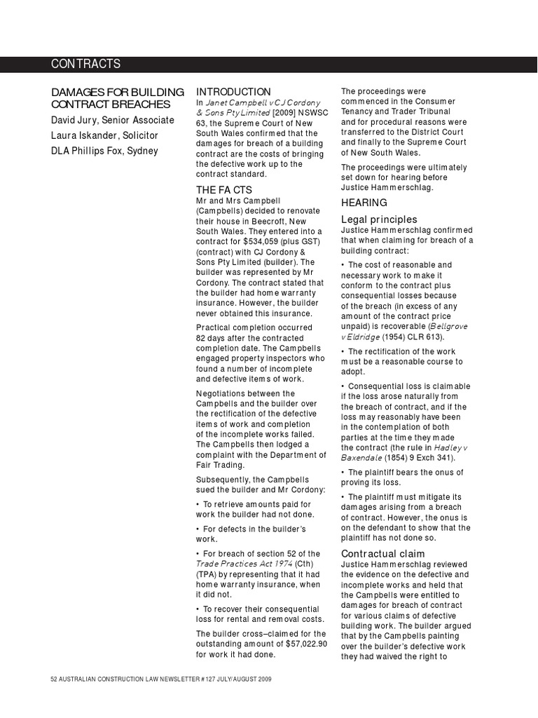 Damages For Building Contract Breaches | PDF | Breach Of Contract | Damages