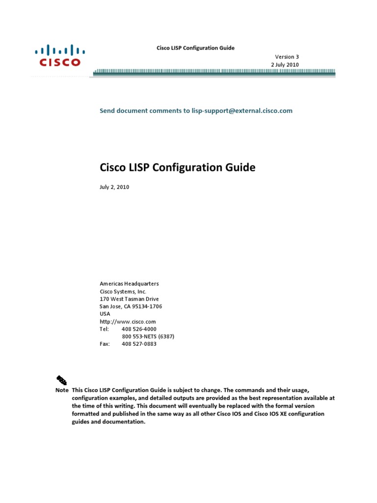 Cisco LISP Configuration Guide: Version 3 2 July 2010 | Download Free PDF | I Pv6 | Ip Address