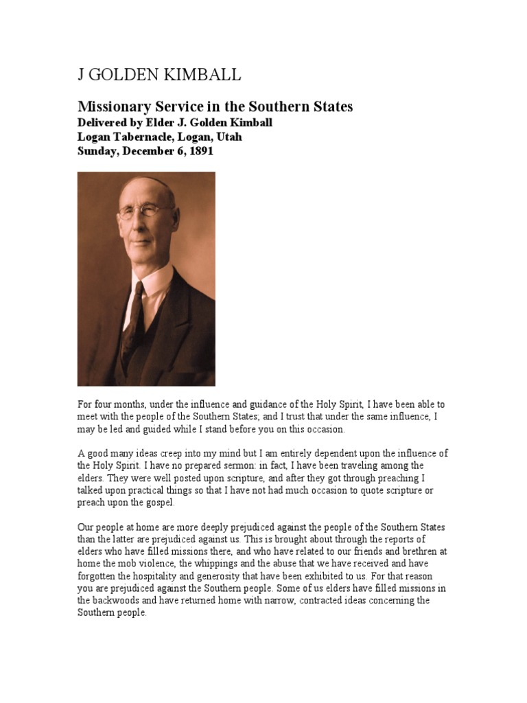 Missionary Service: J Golden Kimball | PDF | Elder (Christianity ...