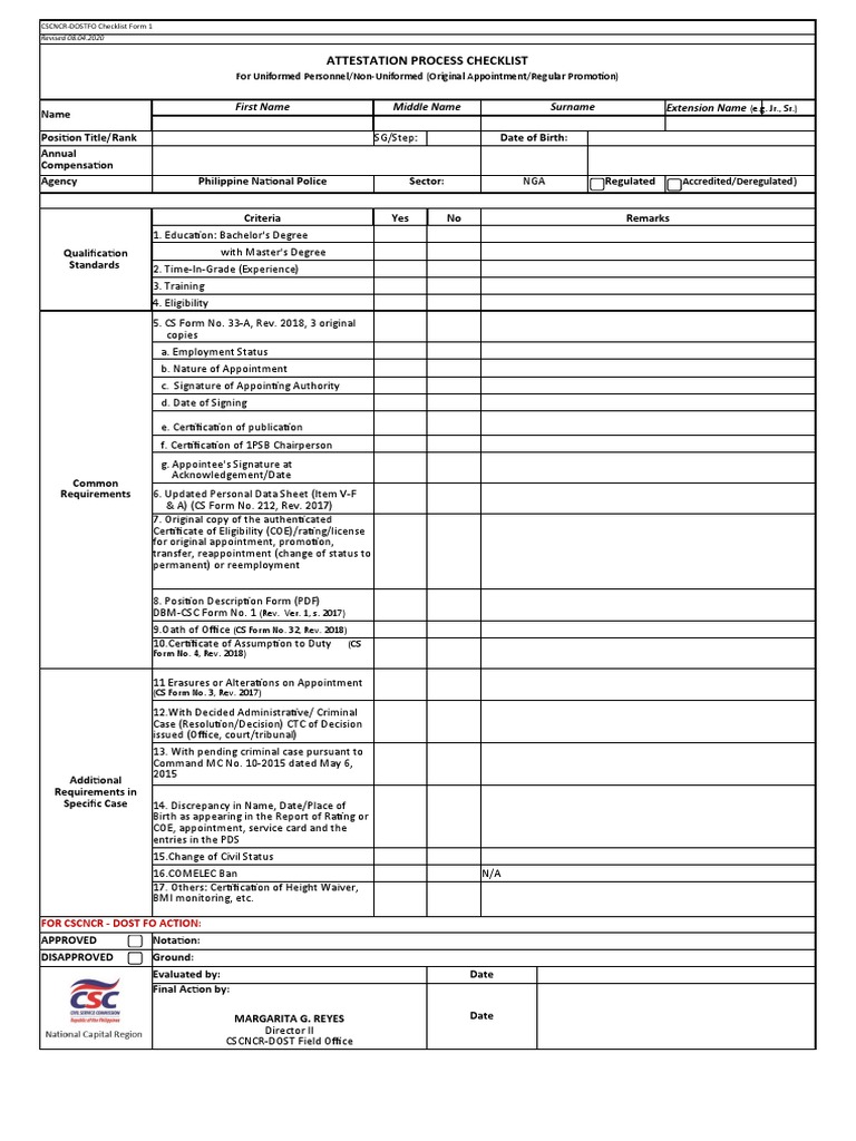 Attestation Process Checklist: First Name Middle Name Surname Extension ...