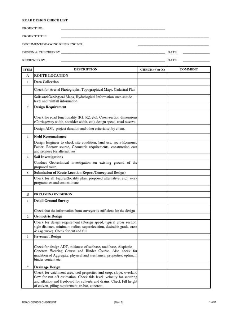 Route Location Data Collection: Road Design Check List | PDF | Road ...