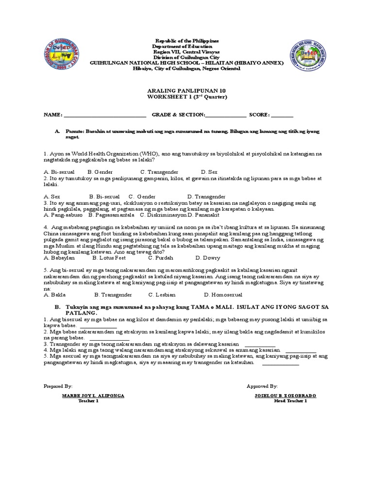 AP10 WORKSHEET 1 (3rd Quarter) | PDF