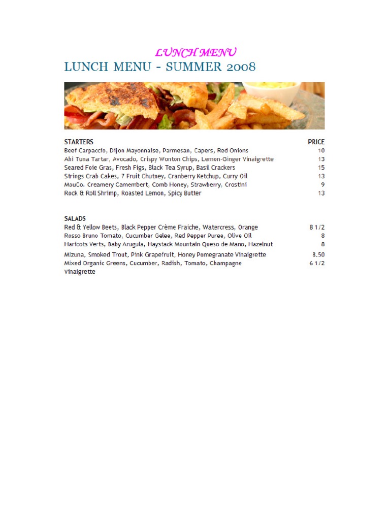 Lunch Menu | PDF