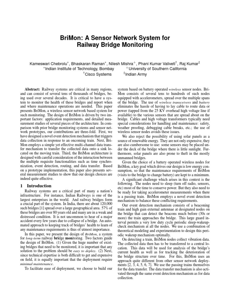 Brimon: A Sensor Network System For Railway Bridge Monitoring | PDF ...