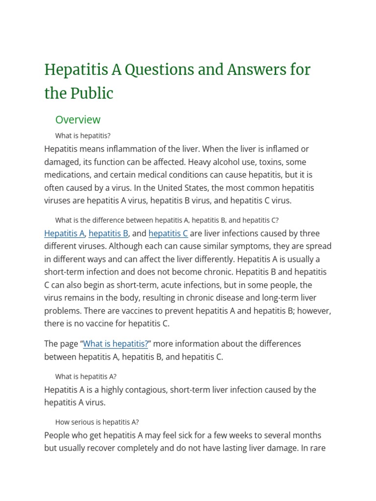 Hepatitis A Questions and Answers For The Public | PDF | Hepatitis ...