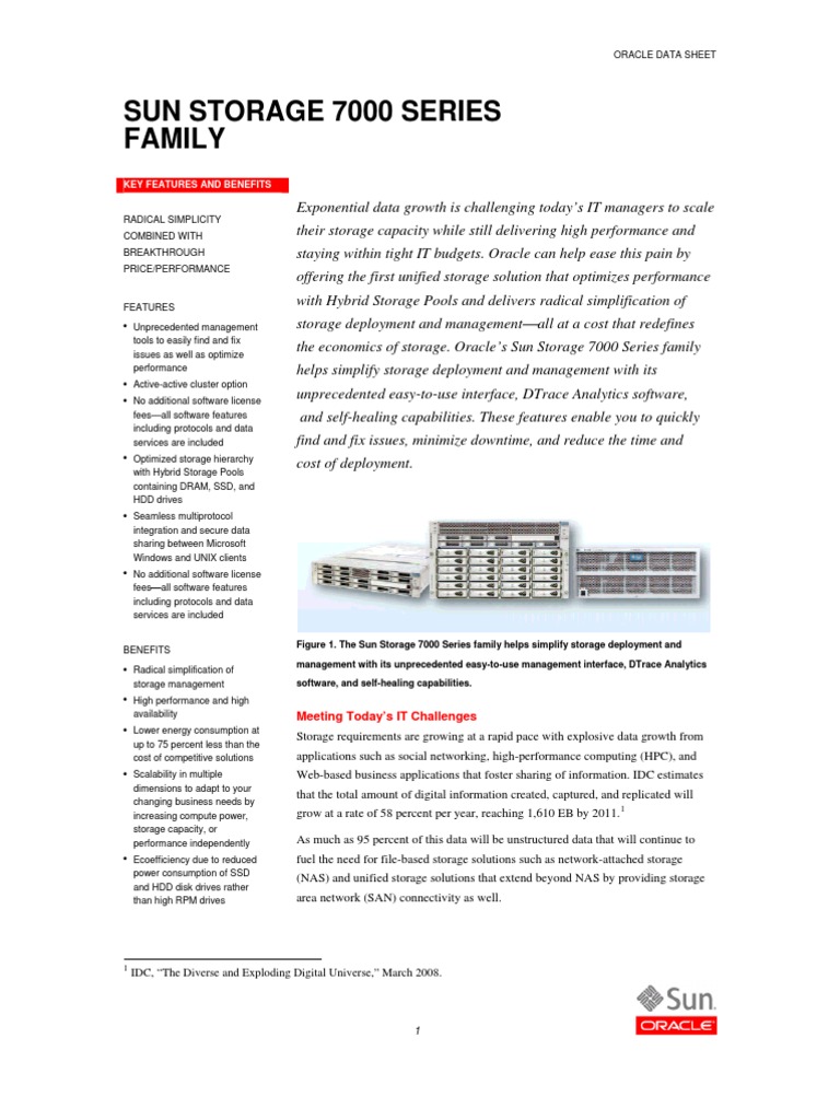 Sun Storage 7000 Series Family: Key Features and Benefits | PDF | Solid ...