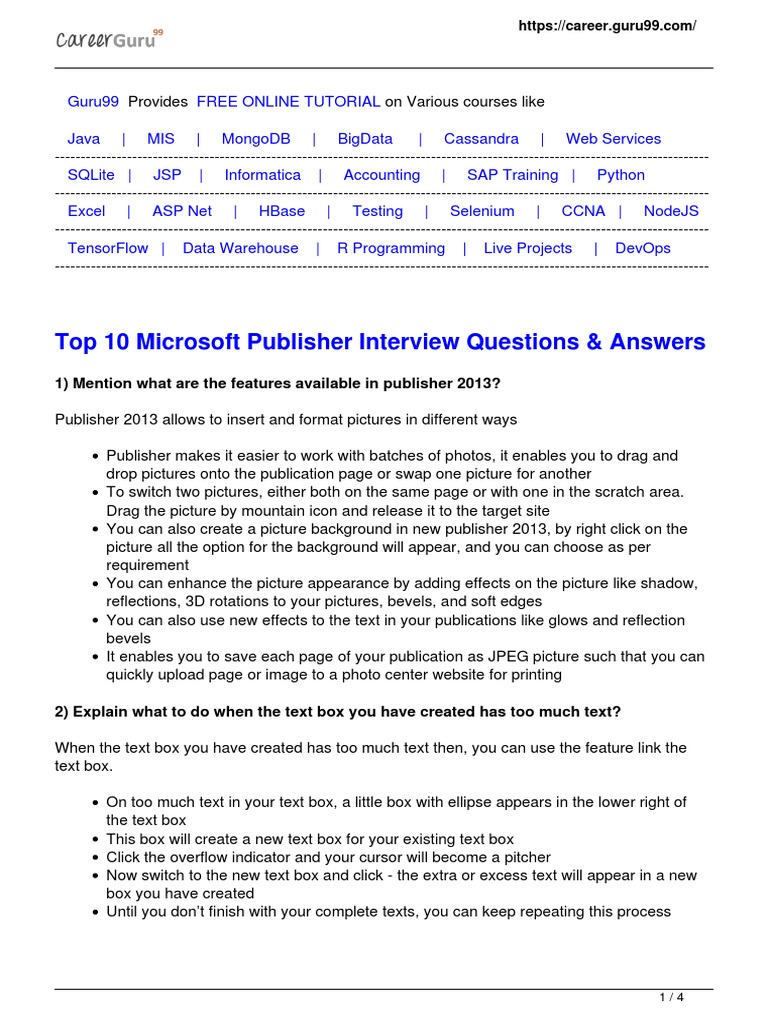 Top 10 Ms Publisher Interview Questions | PDF | Menu (Computing ...