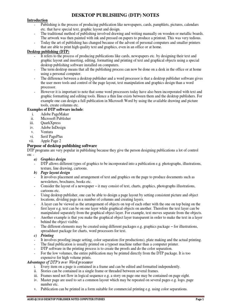 Desktop Publishing (DTP) Notes | PDF | Page Layout | Adobe Photoshop